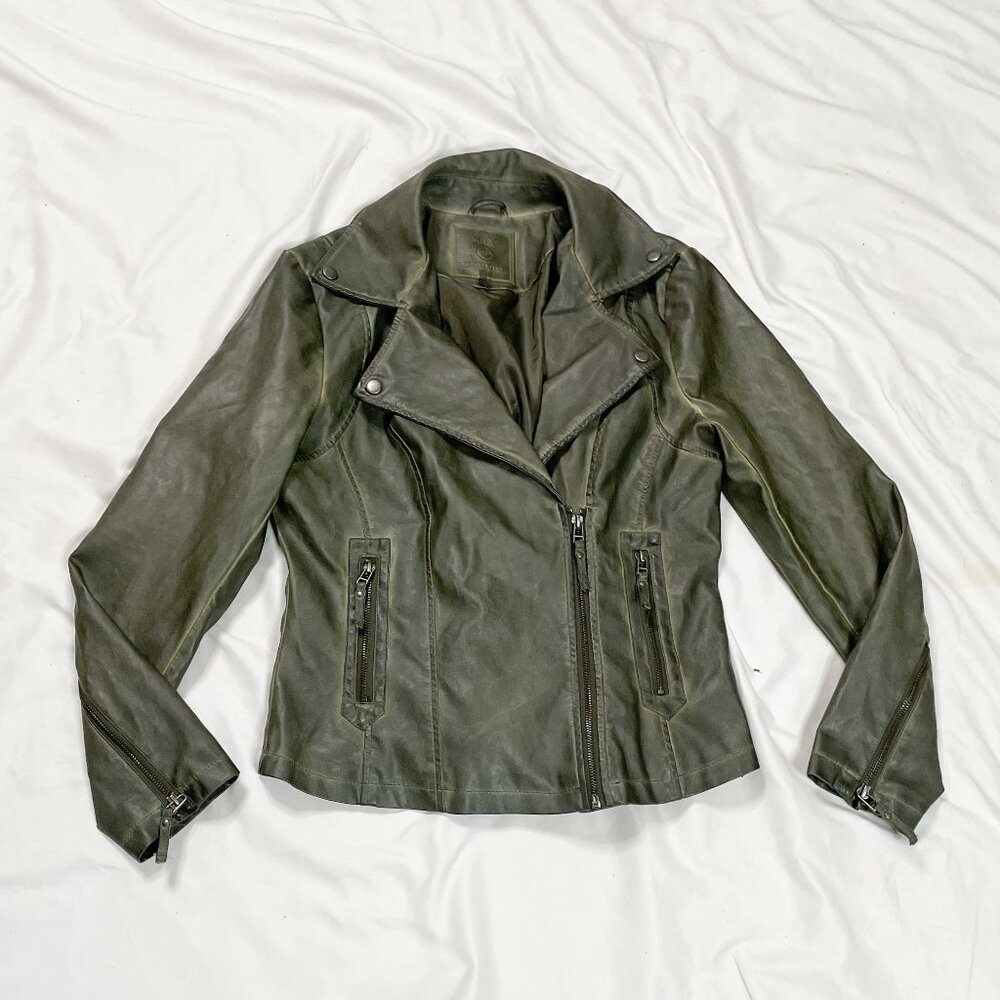 Max Studio Y2k Faux Leather Green Motorcycle Jacket - Gem